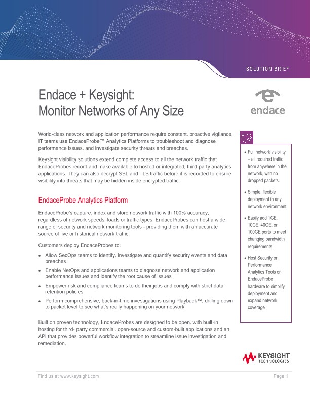 Endace + Keysight: Monitor Networks of Any Size PDF Asset Page | Keysight